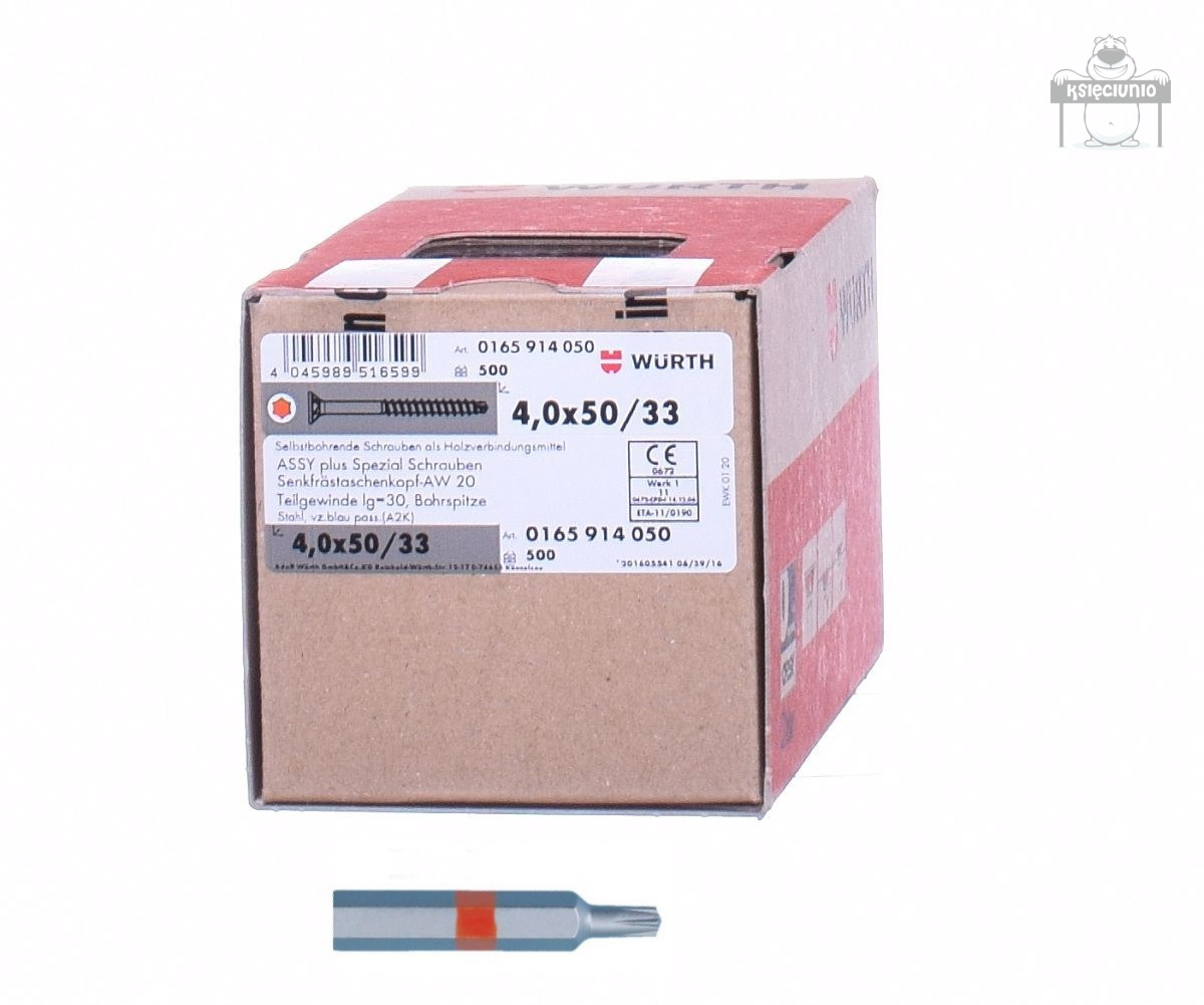 WURTH wkręty ASSY PLUS 4x50 500szt + bit - cena - Sklep internetowy ...